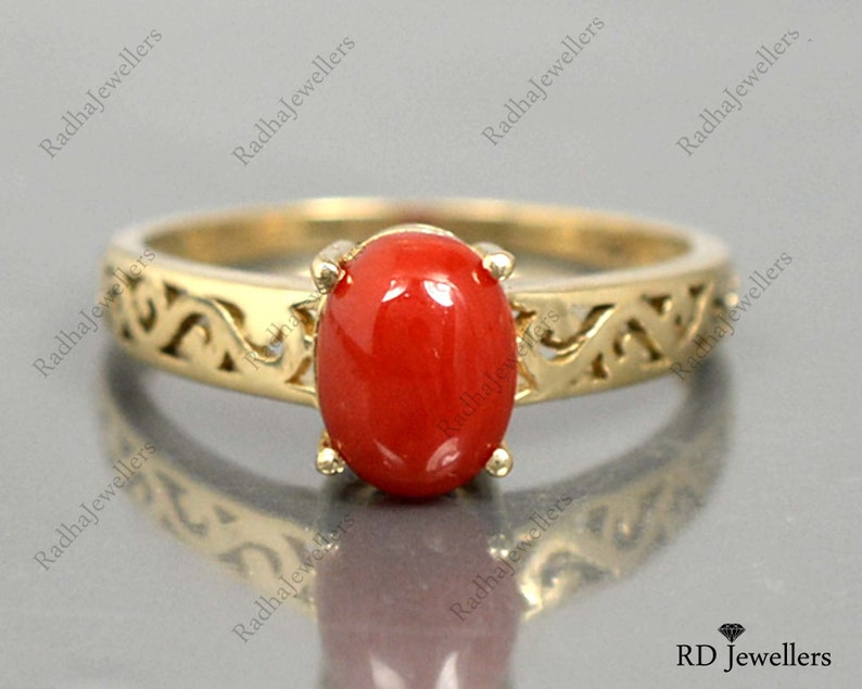 14K Gold Jewelry Natural Coral Ring Coral Gold Ring 14k - Etsy
