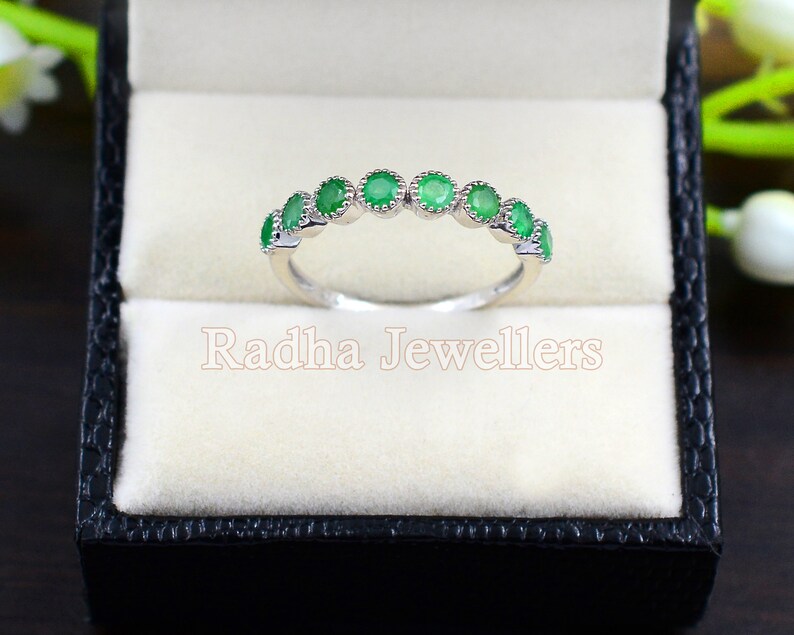 Emerald Half Eternity Ring Natural Emerald Gemstone 925 | Etsy