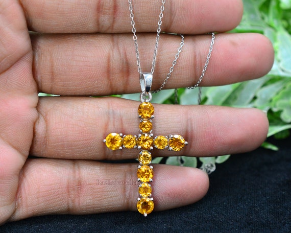 Buy Yellow Natural Citrine 925 Sterling Silver Holy Cross Pendant November Birthstone Cross Pendant Necklace Citrine Jewelry Gif for Her Online in India Etsy