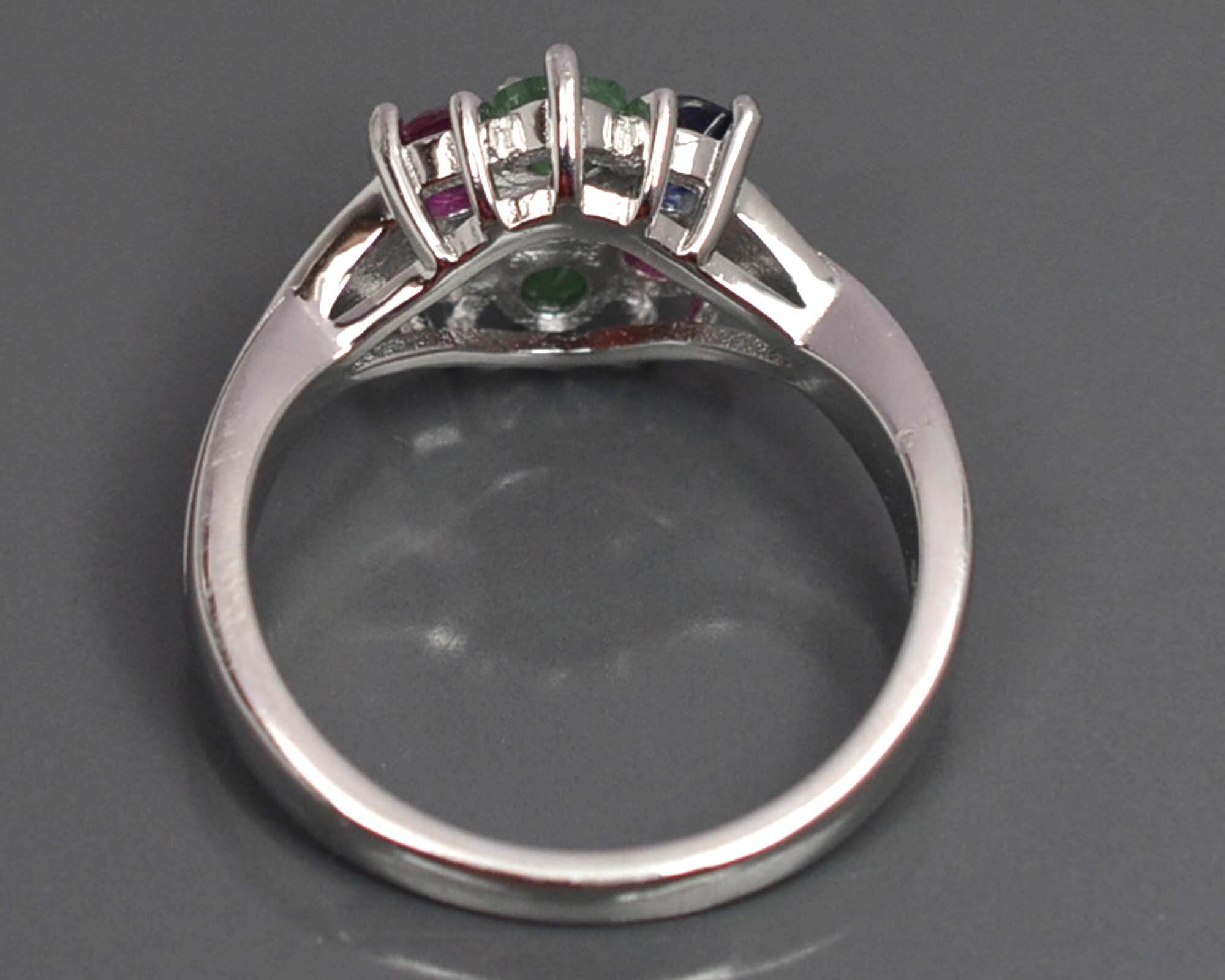 Natural Ruby & Emerald Sapphire Mix Gemstone Fabulous Ring | Etsy