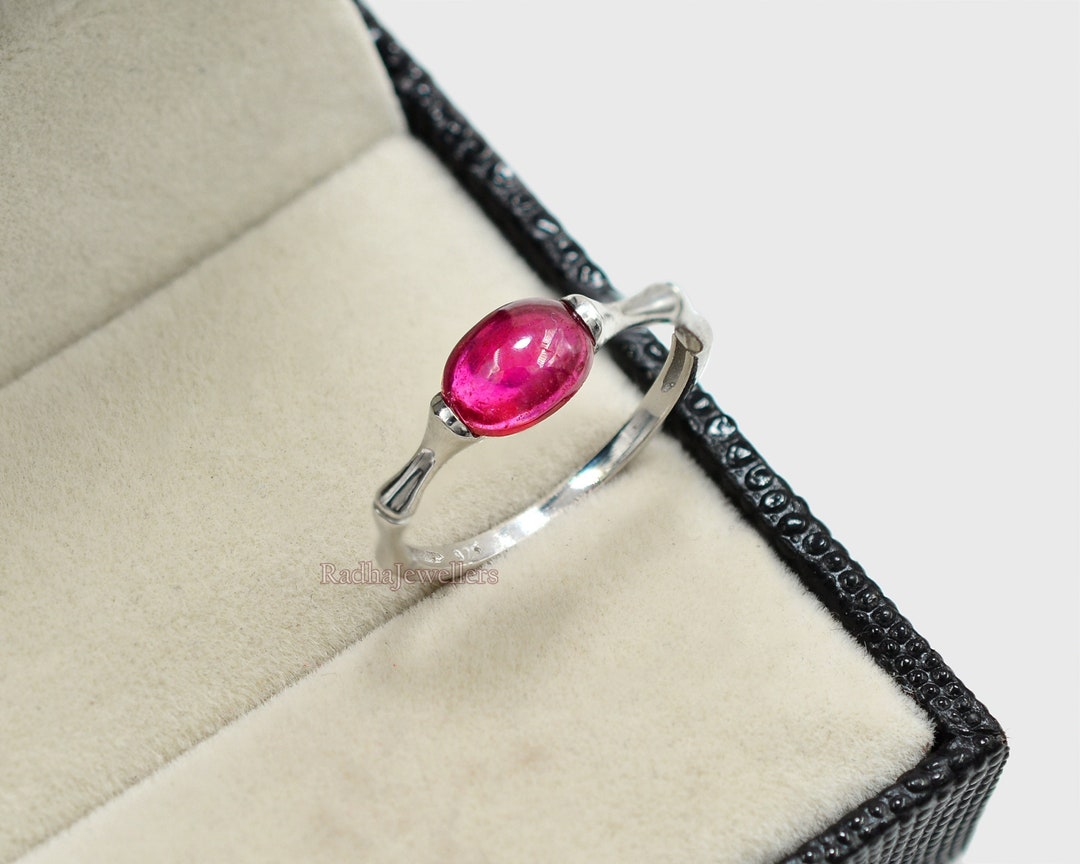 Natural Ruby Cabochon Ring, 925 Sterling Silver, July Birthstone, Solitaire Ring, Ruby Jewelry ...