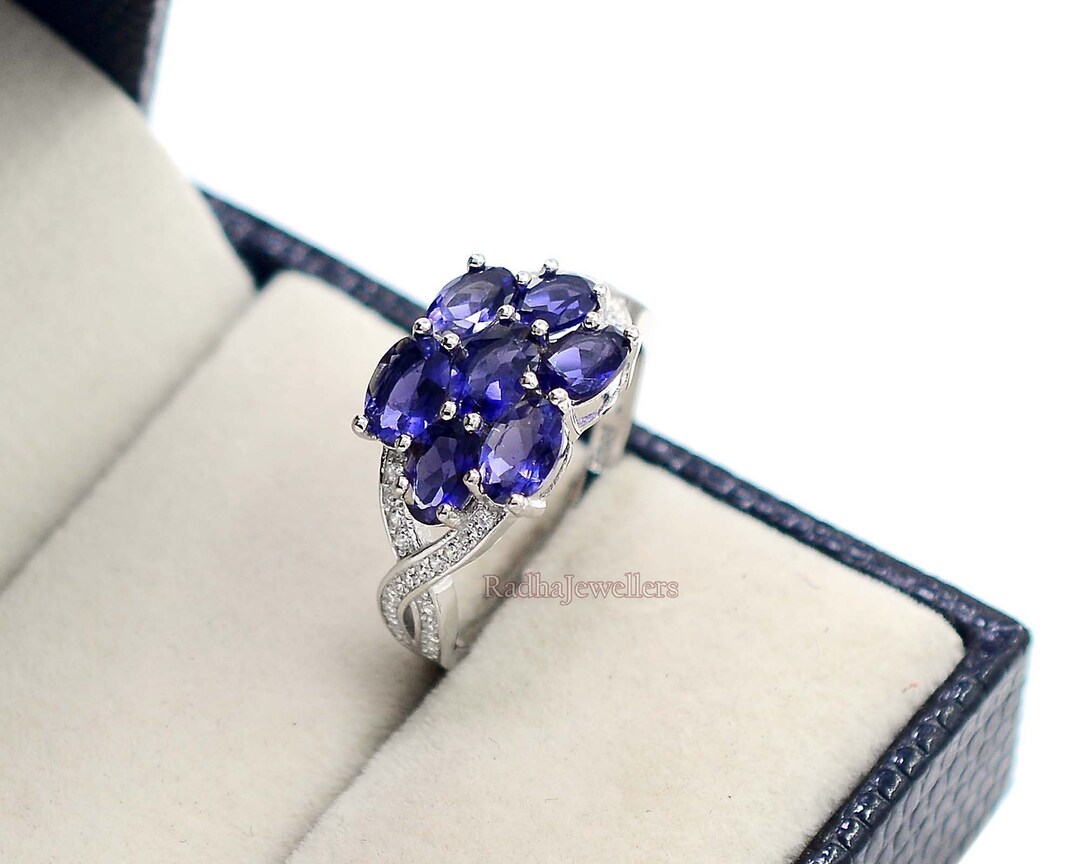 Iolite Wedding Ring, Natural Iolite Ring, 925 Sterling Silver, Cluster ...