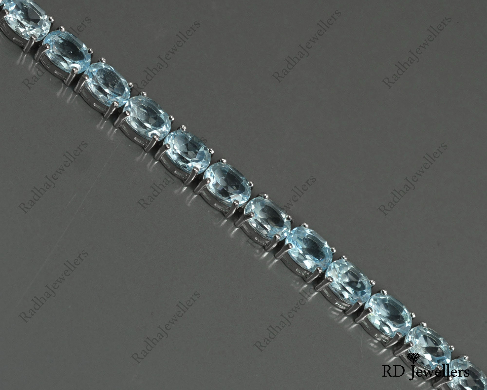 Natural Sky Blue Topaz Bracelet, 925 Sterling Silver, Tennis Bracelet ...