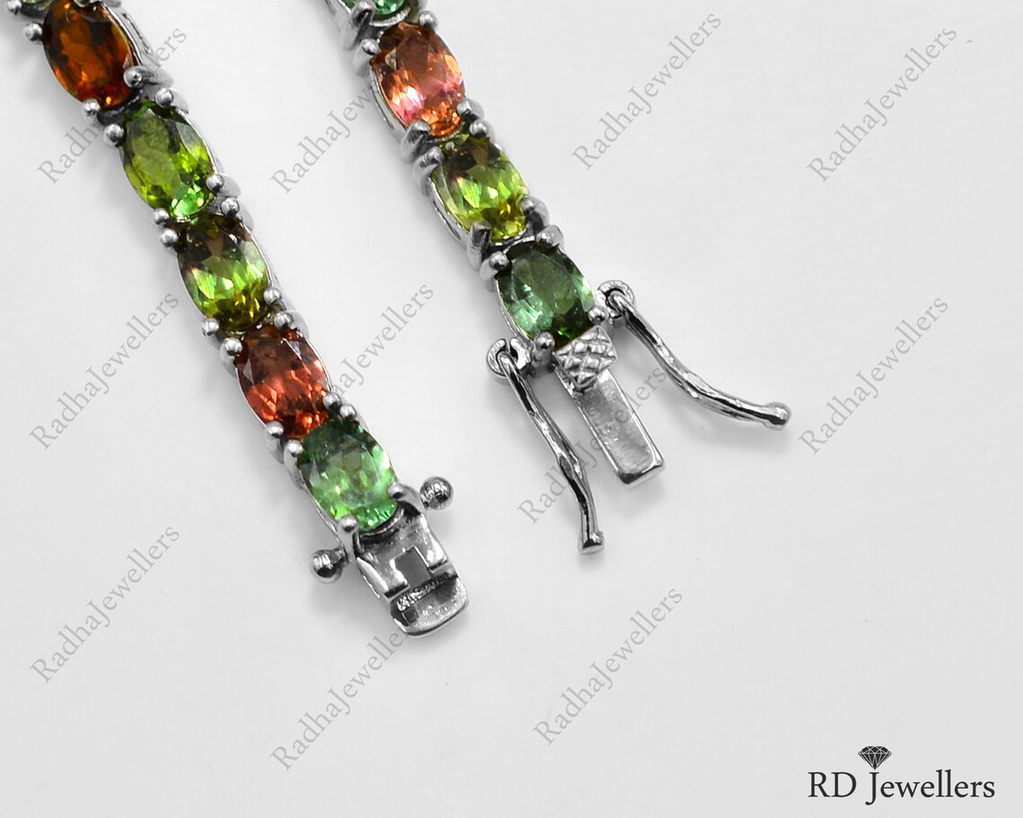 Natural Multi Color Tourmaline Bracelet, Tennis Bracelet, 925 Sterling ...