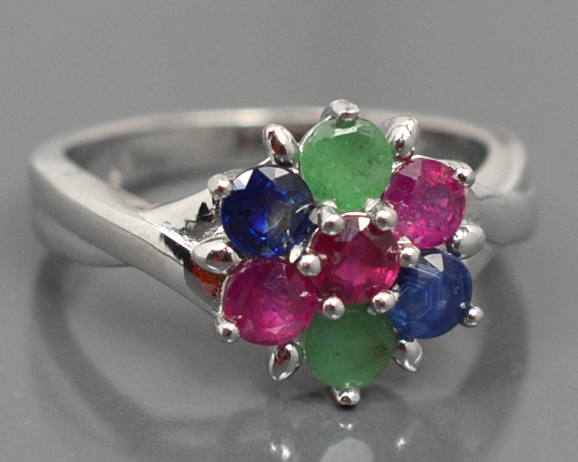 Natural Ruby & Emerald Sapphire Mix Gemstone Fabulous Ring | Etsy