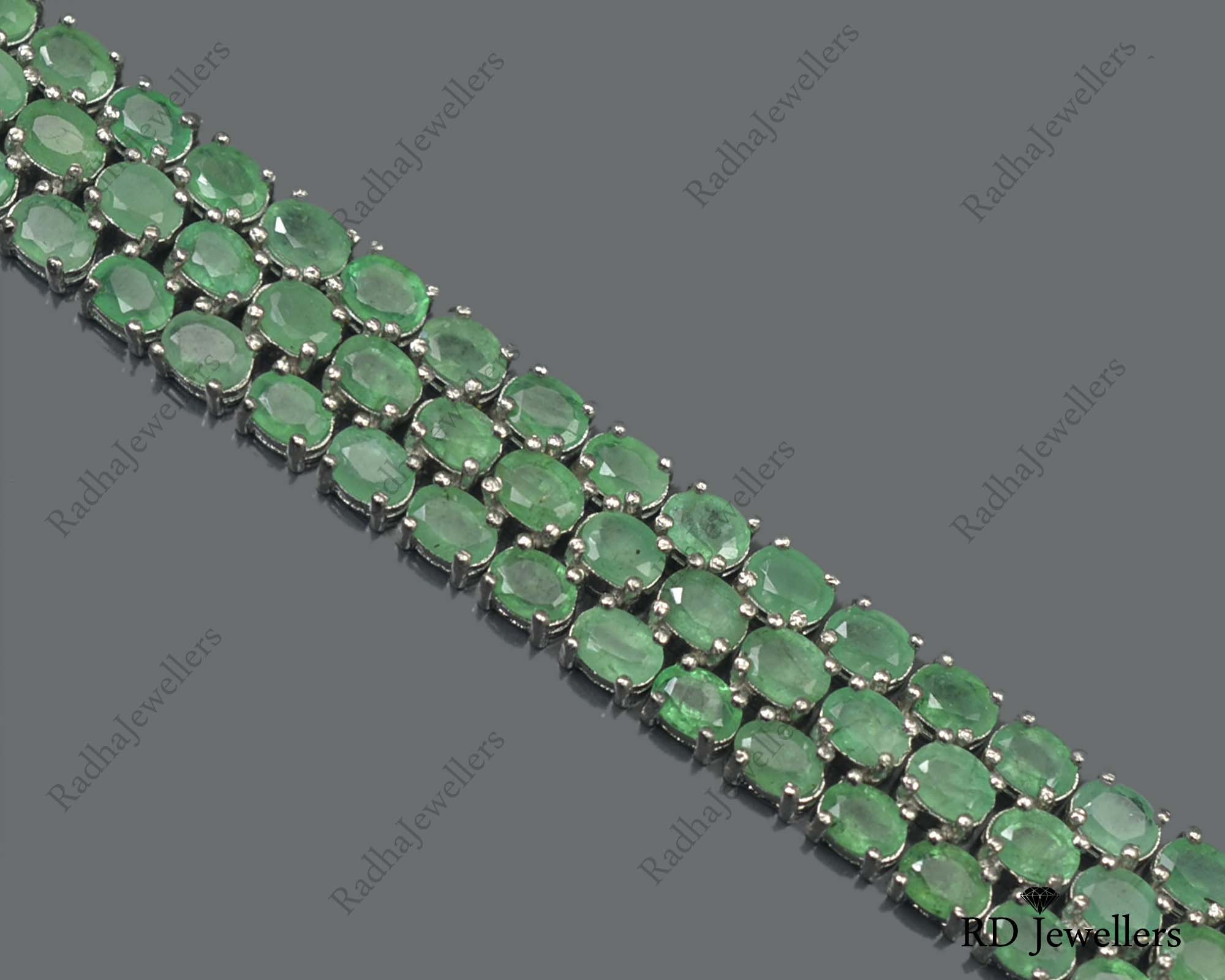 Natural Emerald Bracelet Three Line Bracelet 925 Sterling - Etsy