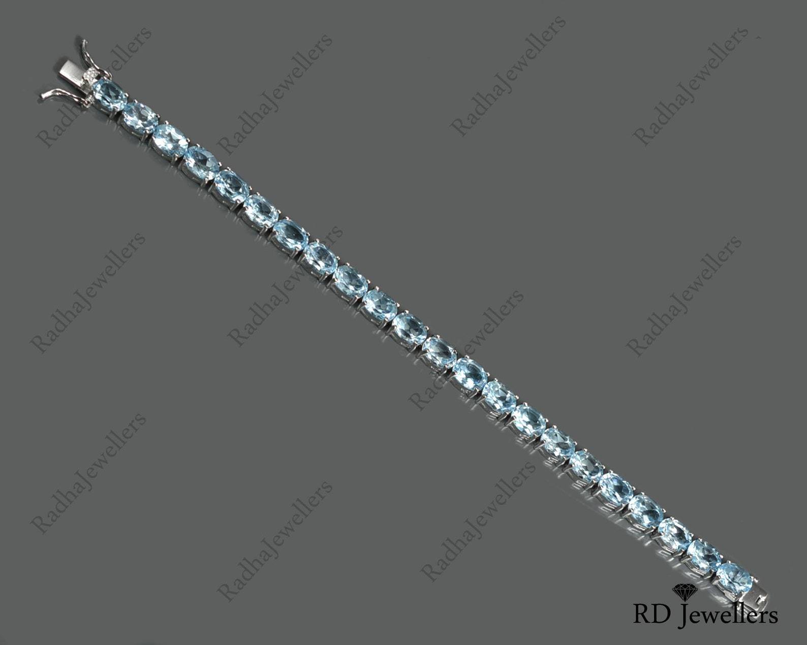Natural Sky Blue Topaz Bracelet, 925 Sterling Silver, Tennis Bracelet ...