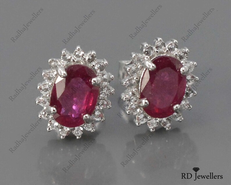 925 Sterling Silver\ Natural Ruby Jewelry Set\ Ruby Ring\ Ruby Earring ...