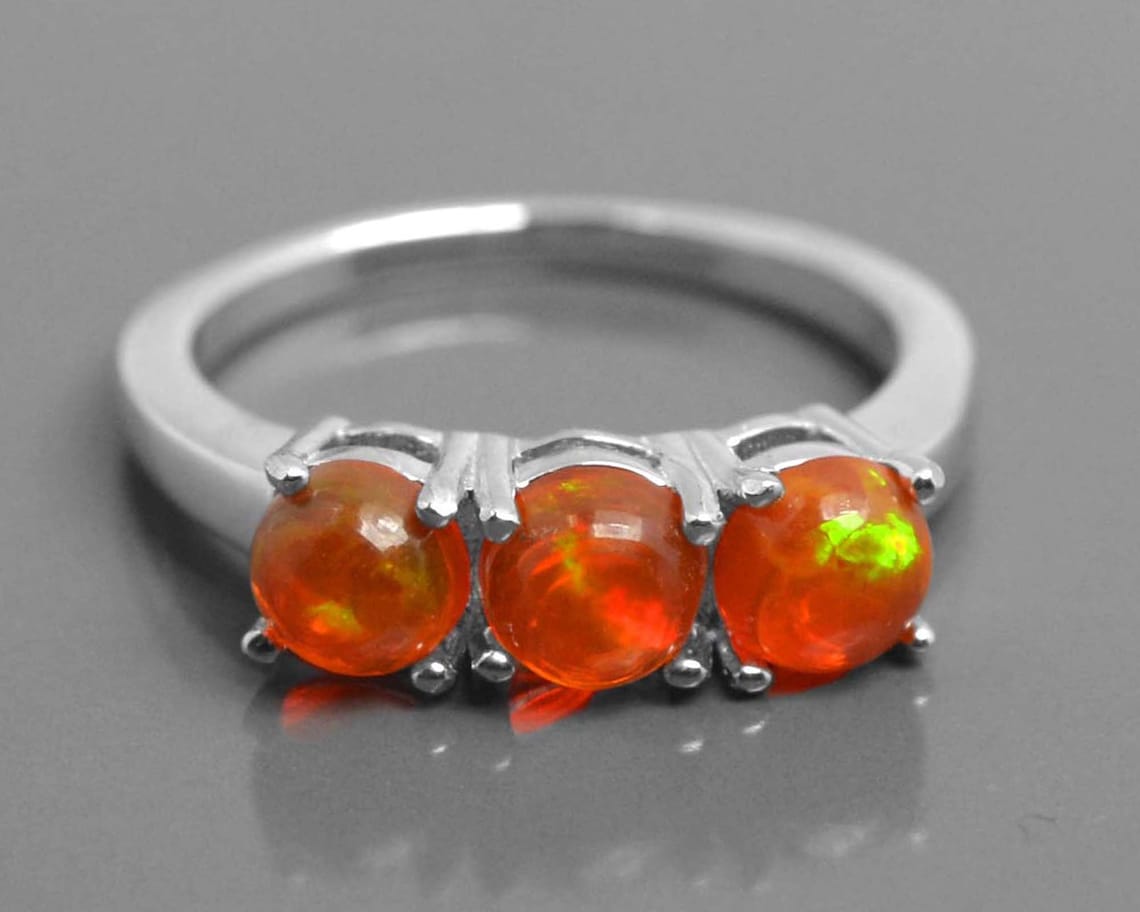 Natural Orange Opal Ring 925 Sterling Silver Three Stone | Etsy