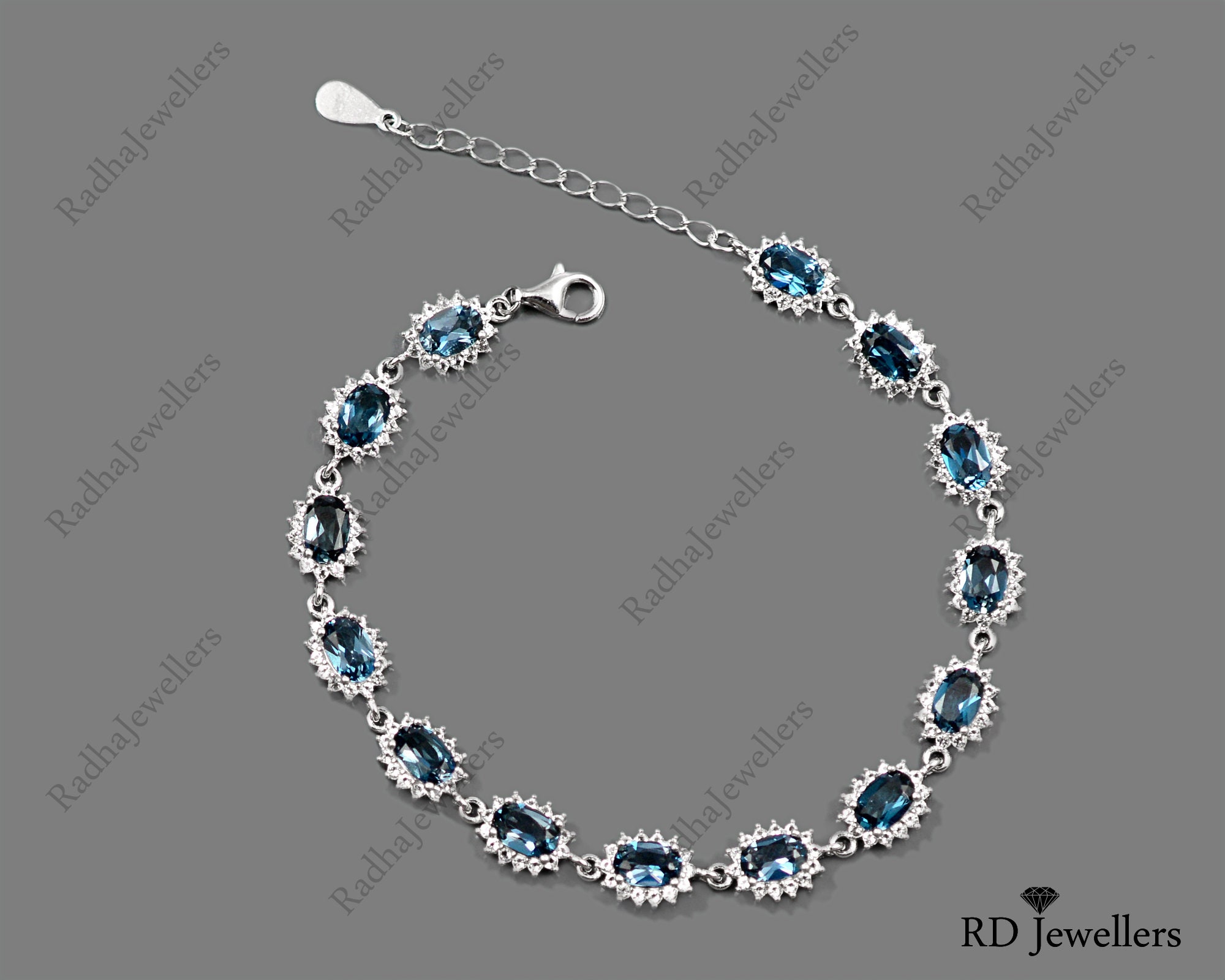 Natural London Blue Topaz Bracelet\ Blue Topaz Bracelet\ 925 Sterling ...