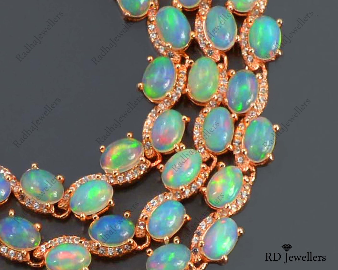 925 Sterling Silver\ Natural Opal Necklace\ Opal Tennis Necklace\ Chain ...