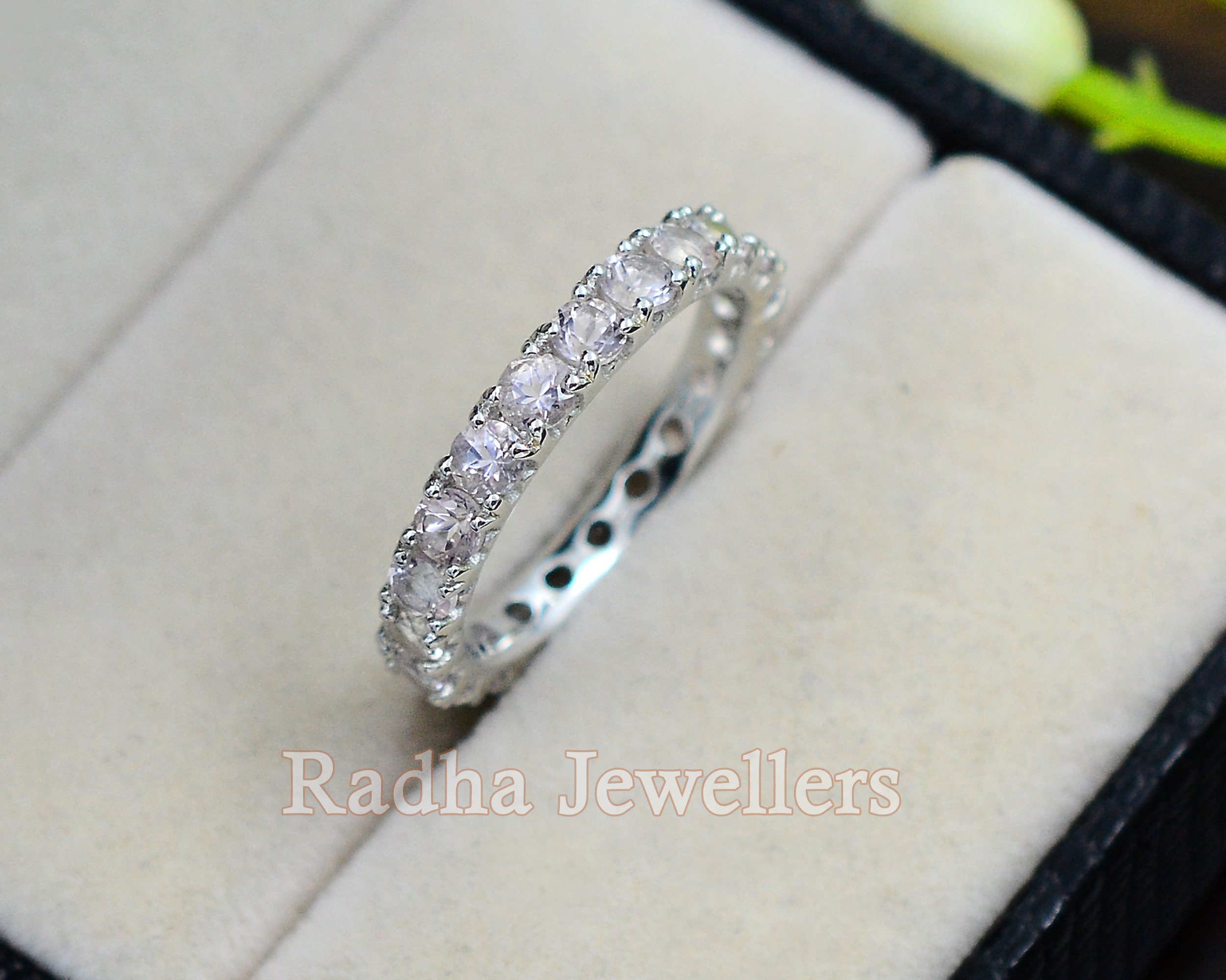 Solid 925 Sterling Silver\ Natural Morganite Ring\ Band Ring\ Cluster ...