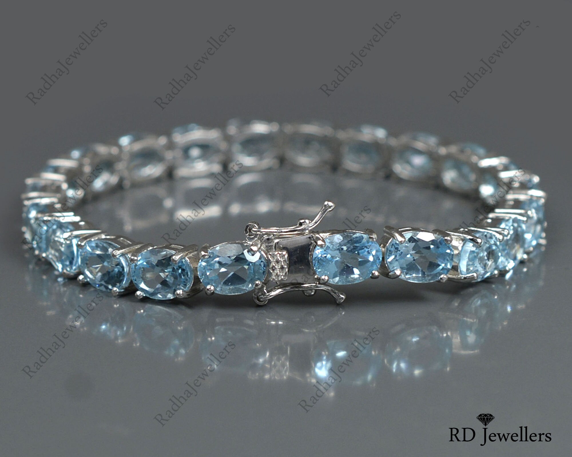 Natural Sky Blue Topaz Bracelet, 925 Sterling Silver, Tennis Bracelet ...