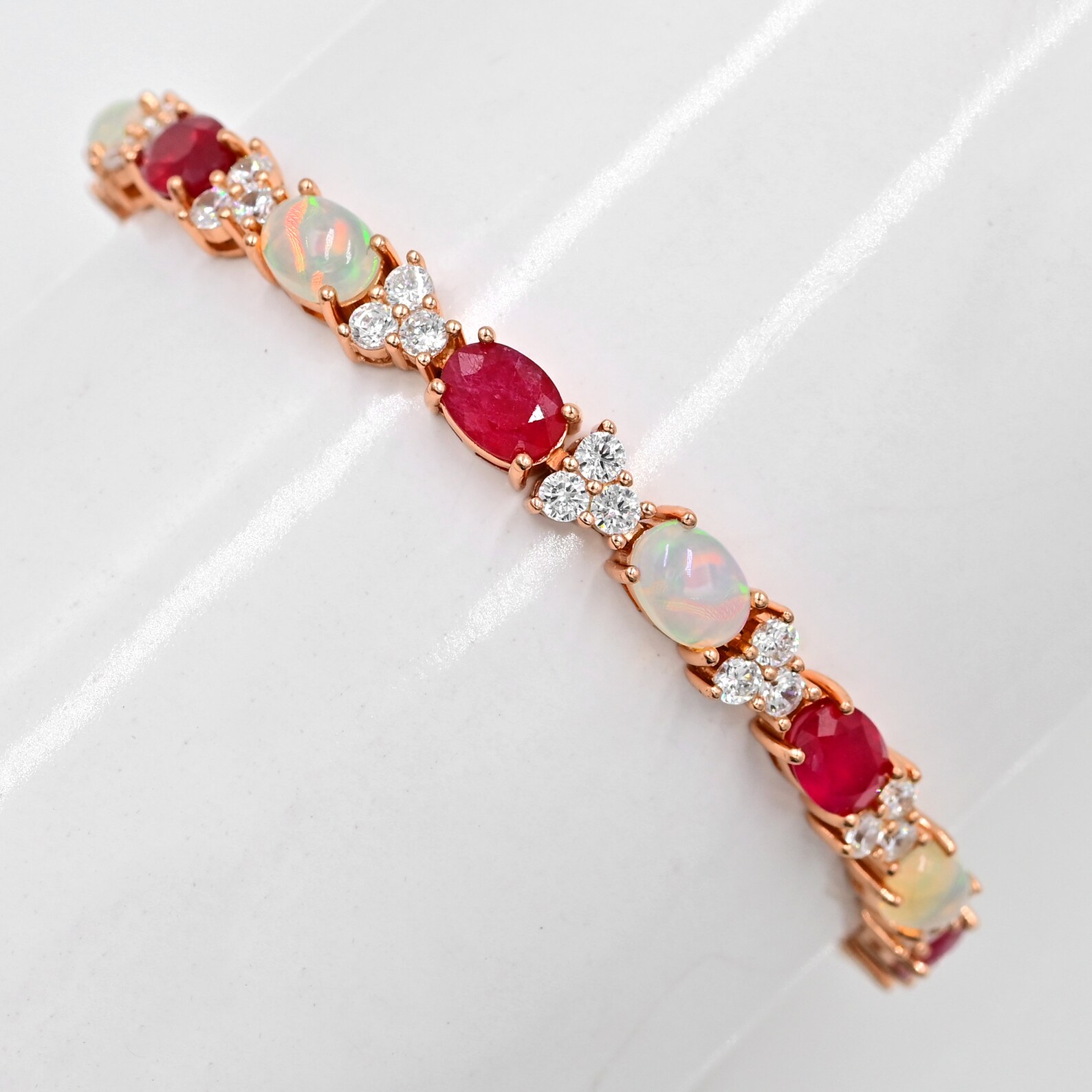 7x5 MM Oval Natural Opal & Ruby Bracelet, 925 Sterling Silver, Tennis ...