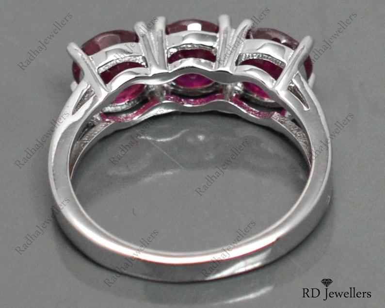 Three Stone Ring Natural Ruby Ring Solid 925 Sterling | Etsy
