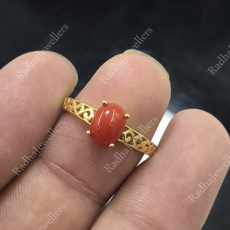 14K Gold Jewelry Natural Coral Ring Coral Gold Ring 14k - Etsy