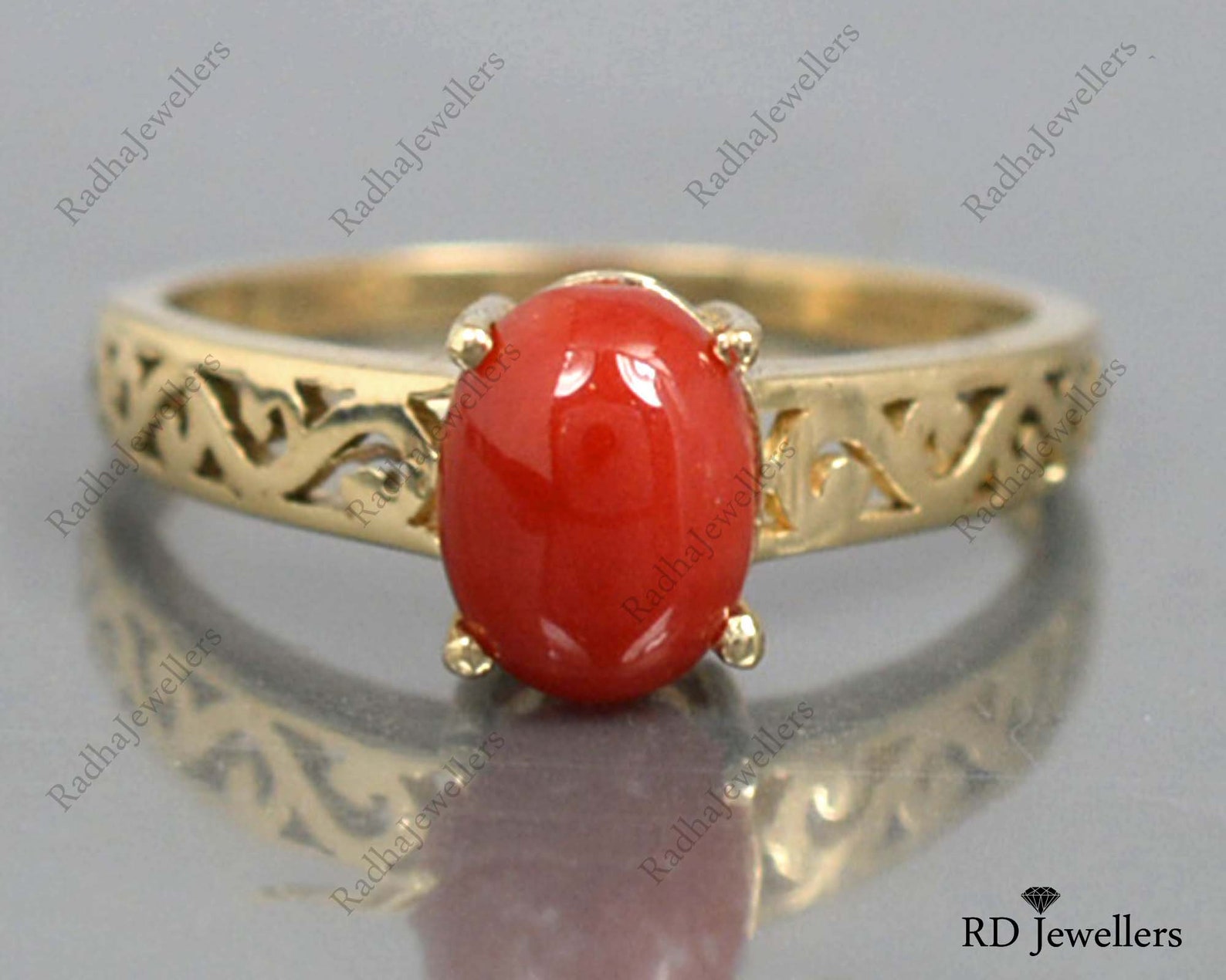 14K Gold Jewelry Natural Coral Ring Coral Gold Ring 14k - Etsy