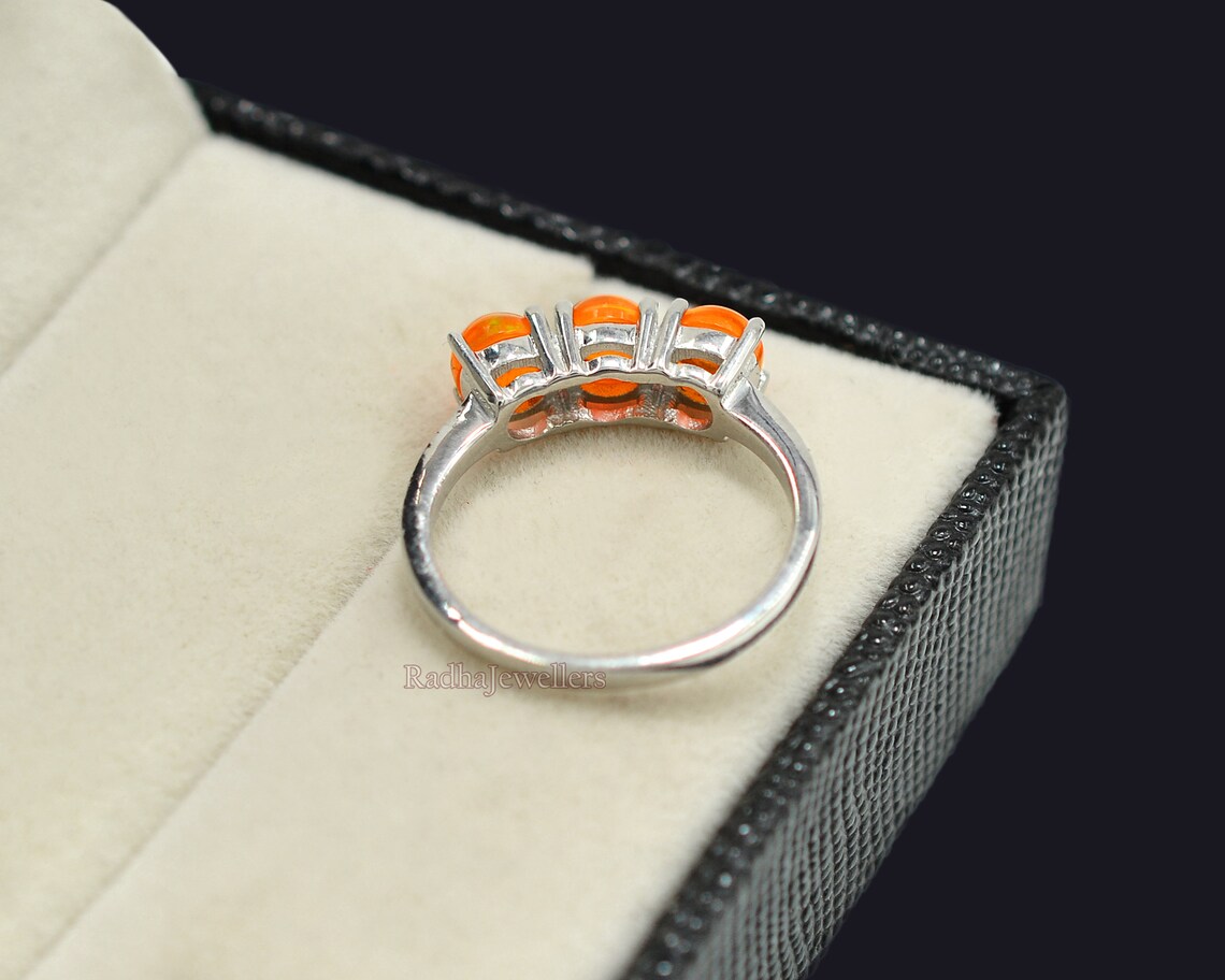 Natural Orange Opal Ring 925 Sterling Silver Three Stone - Etsy