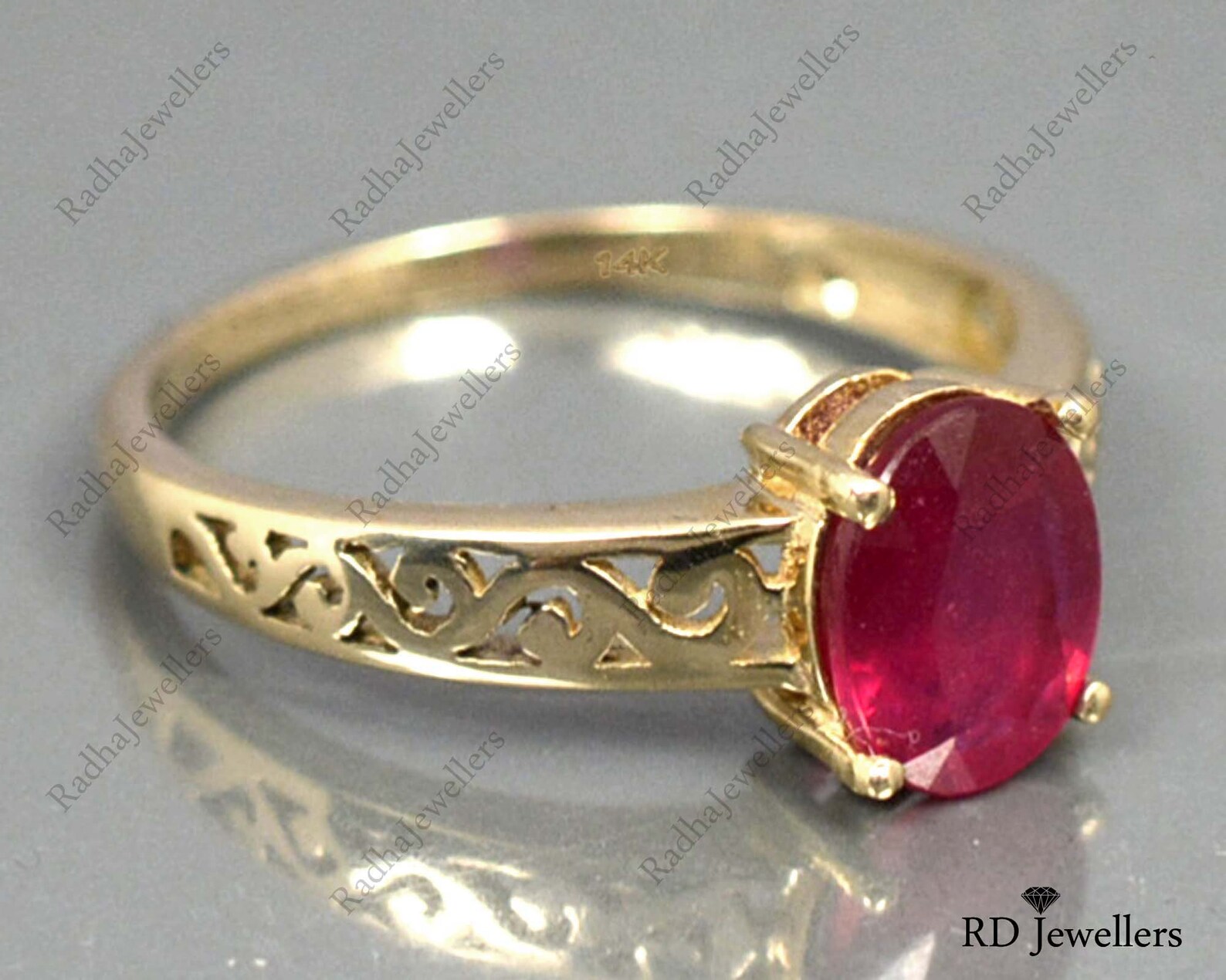 14K Gold Ring Natural Ruby Ring Solitaire Ring Solid - Etsy
