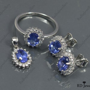925 Silver Jewelry Set, Natural Tanzanite Jewelry Set, Gemstone Jewelry ...