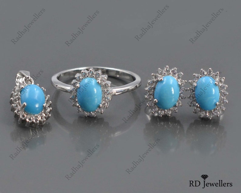 Turquoise Jewelry Set 925 Sterling Silver Natural Turquoise - Etsy