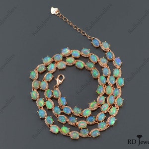 925 Sterling Silver\ Natural Opal Necklace\ Opal Tennis Necklace\ Chain ...