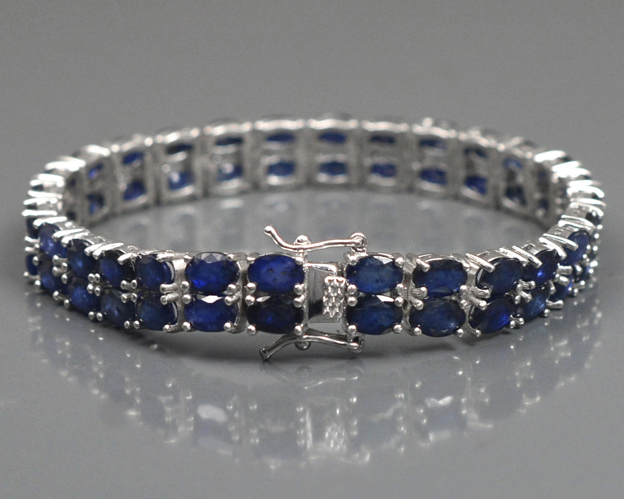 Two Line Bracelet Natural Sapphire Bracelet 925 Silver Etsy