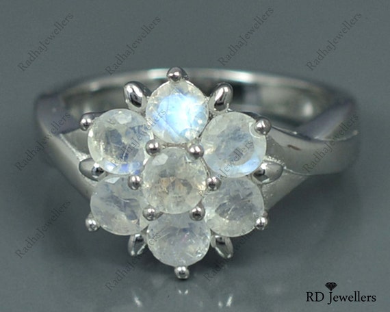 Blue Fire Ring Natural Rainbow Moonstone Ring 925 Silver | Etsy