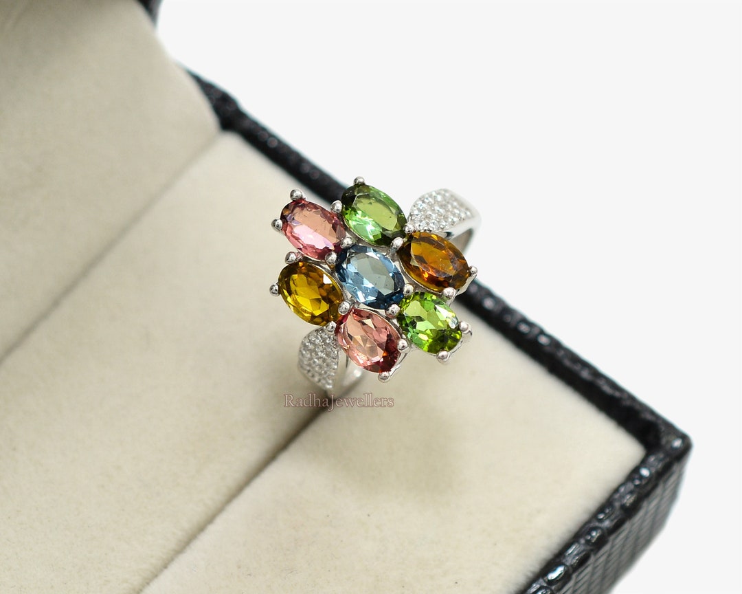 Buy Natural Multi Tourmaline Ring, 925 Sterling Silver, October ...