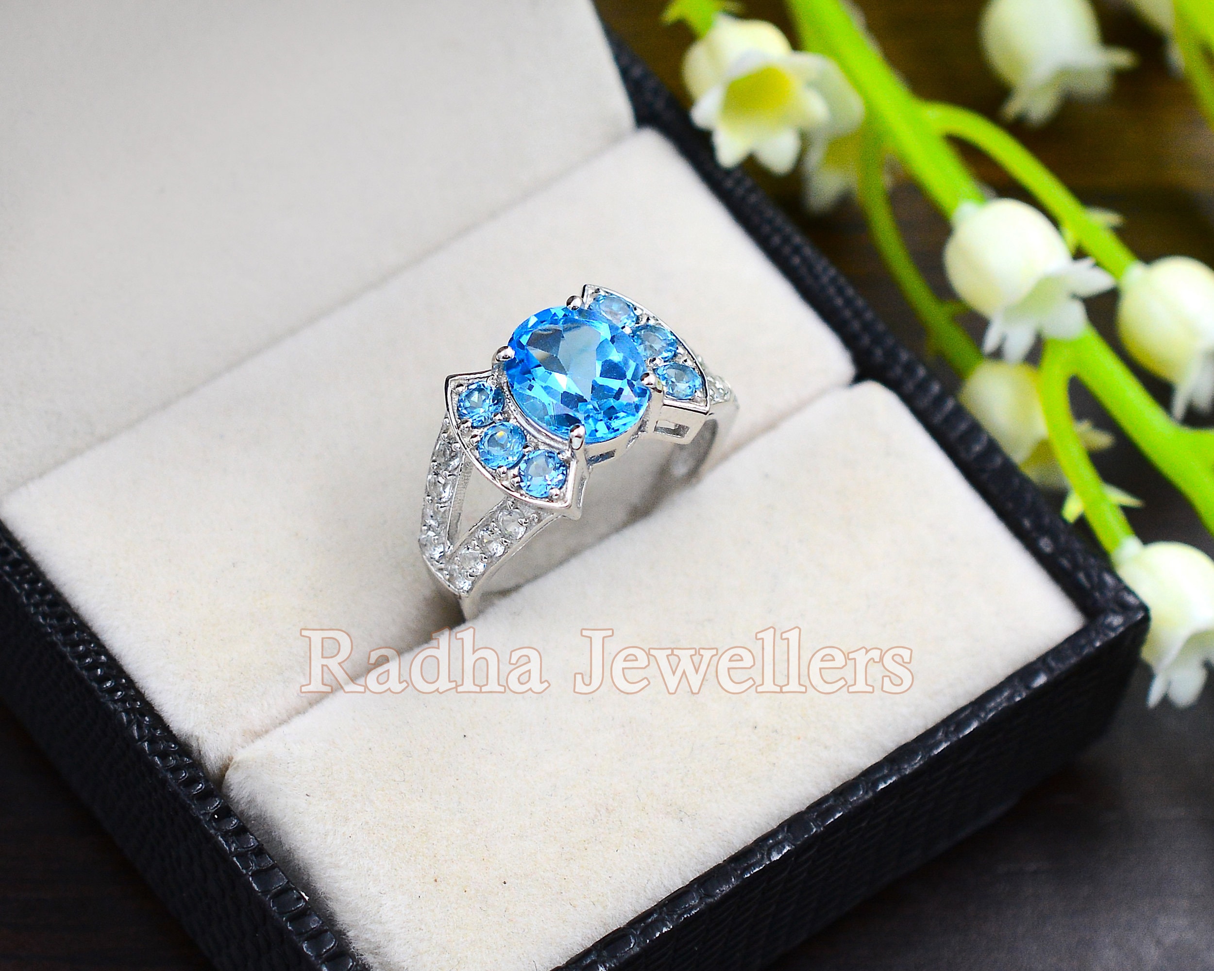 Gemstone Silver Ring Natural Swiss Blue Topaz Ring 925 | Etsy