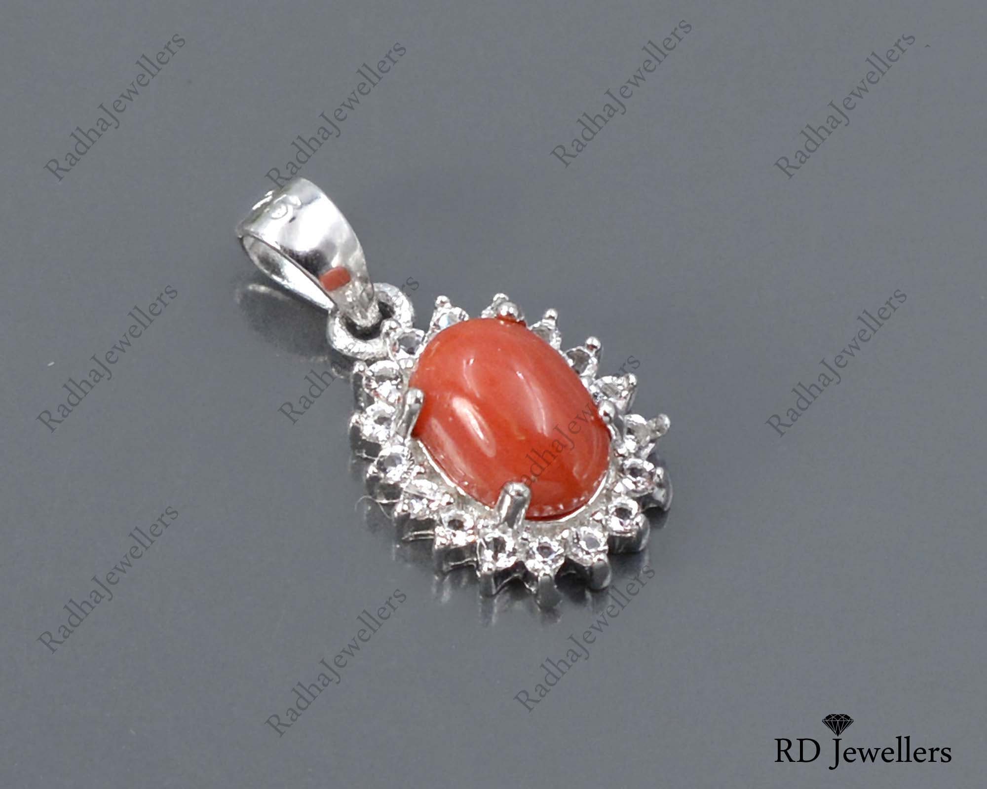 925 Sterling Silver\ Natural Coral Jewelry Set\ Solitaire Ring\ Coral ...
