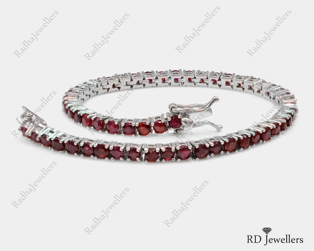 Natural Ruby Bracelet, 925 Sterling Silver, Tennis Bracelet, July ...