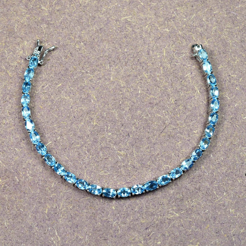 Natural Swiss Blue Topaz Bracelet 925 Silver Bracelet Blue | Etsy