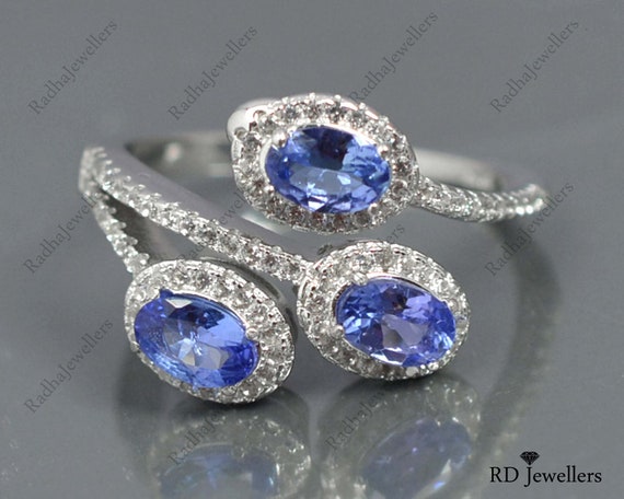 925 Silver Ring Natural Tanzanite Ring Silver Jewelry Three Stone Ring Ring Blue Color Ring Gift for Her Wedding Jewelry Etsy