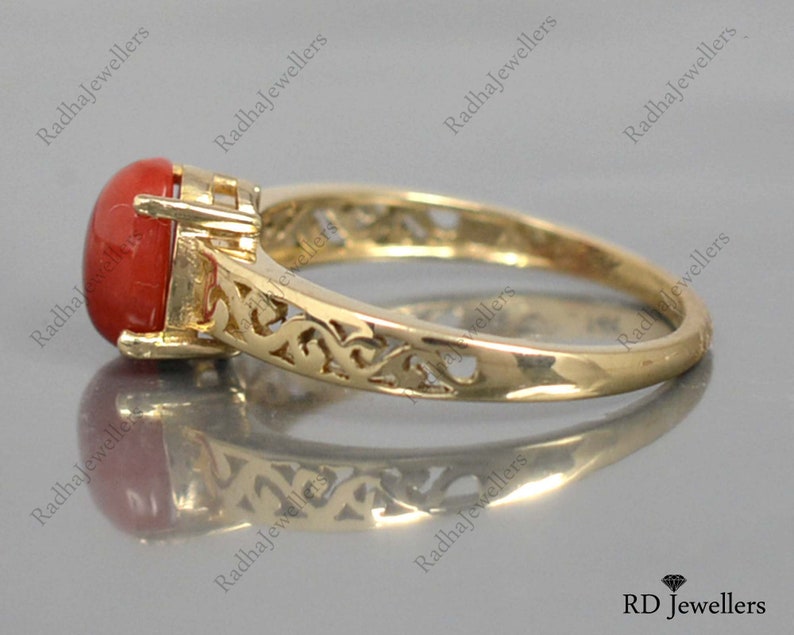 14K Gold Jewelry Natural Coral Ring Coral Gold Ring 14k - Etsy