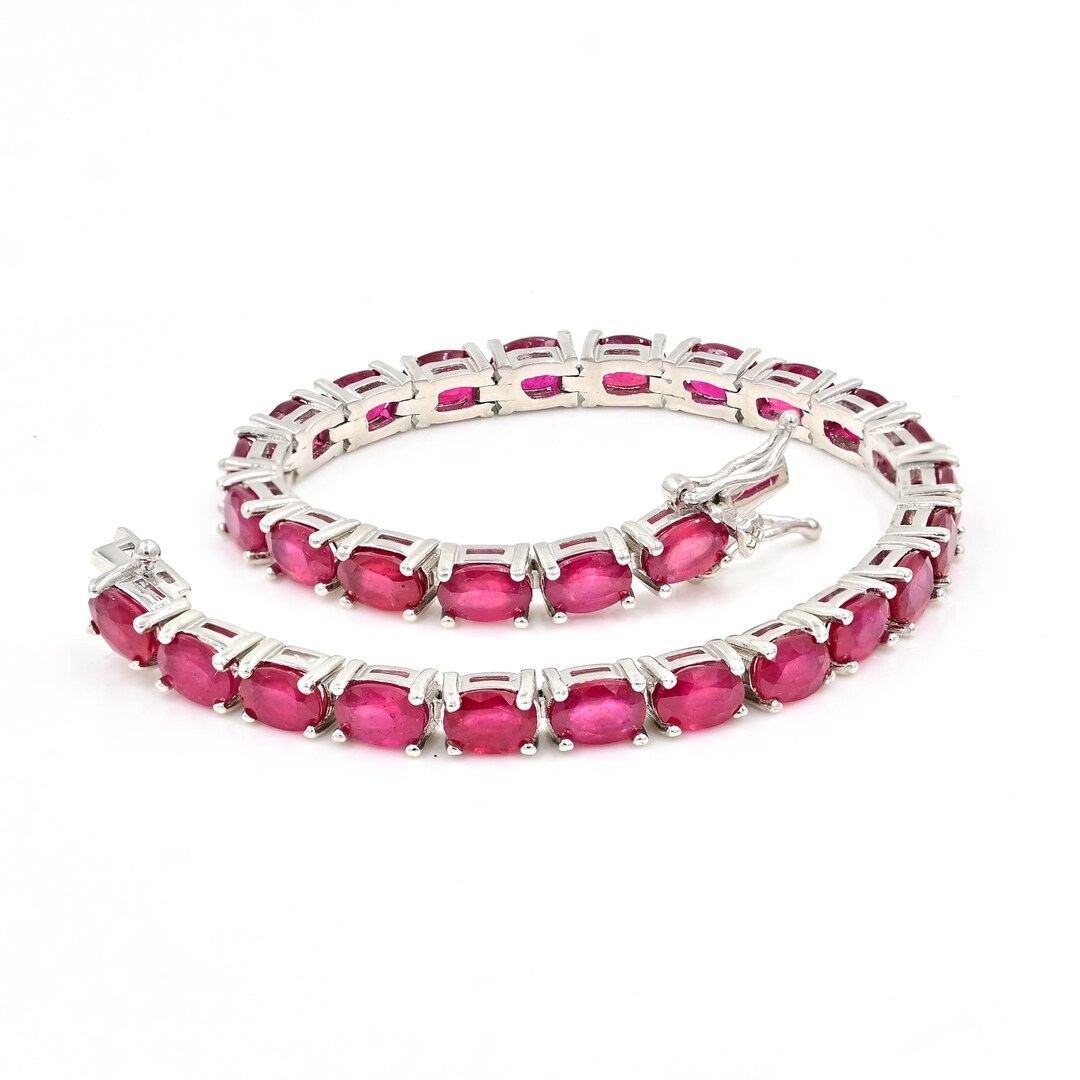 6x4 MM Oval Natural Red Ruby Bracelet, 925 Sterling Silver, Tennis ...