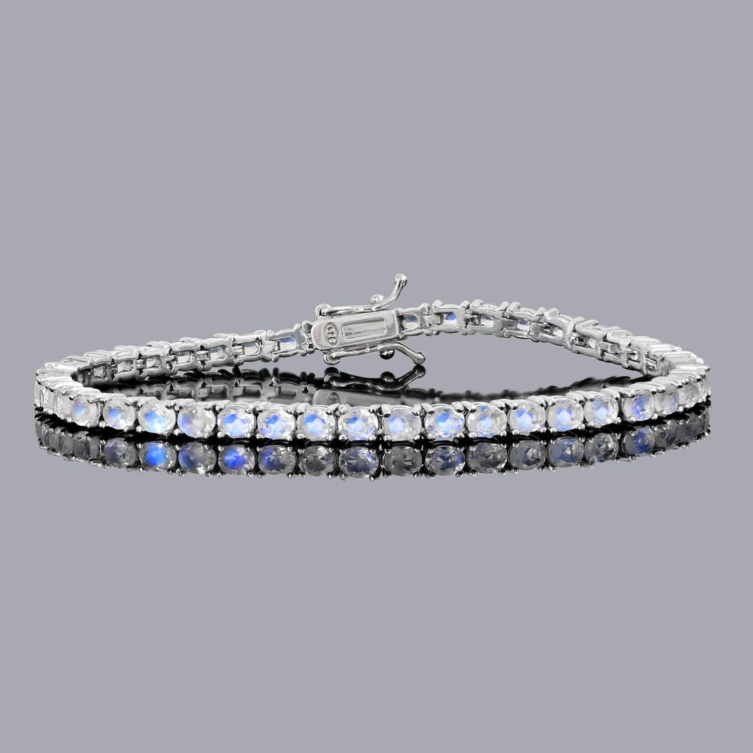 4x3 MM Natural Blue Fire Rainbow Moonstone Bracelet, 925 Sterling ...