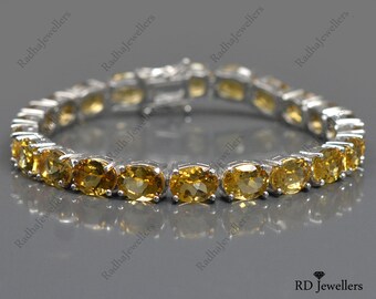 Silver Gemstone Bracelet Natural Citrine Bracelet 925 | Etsy