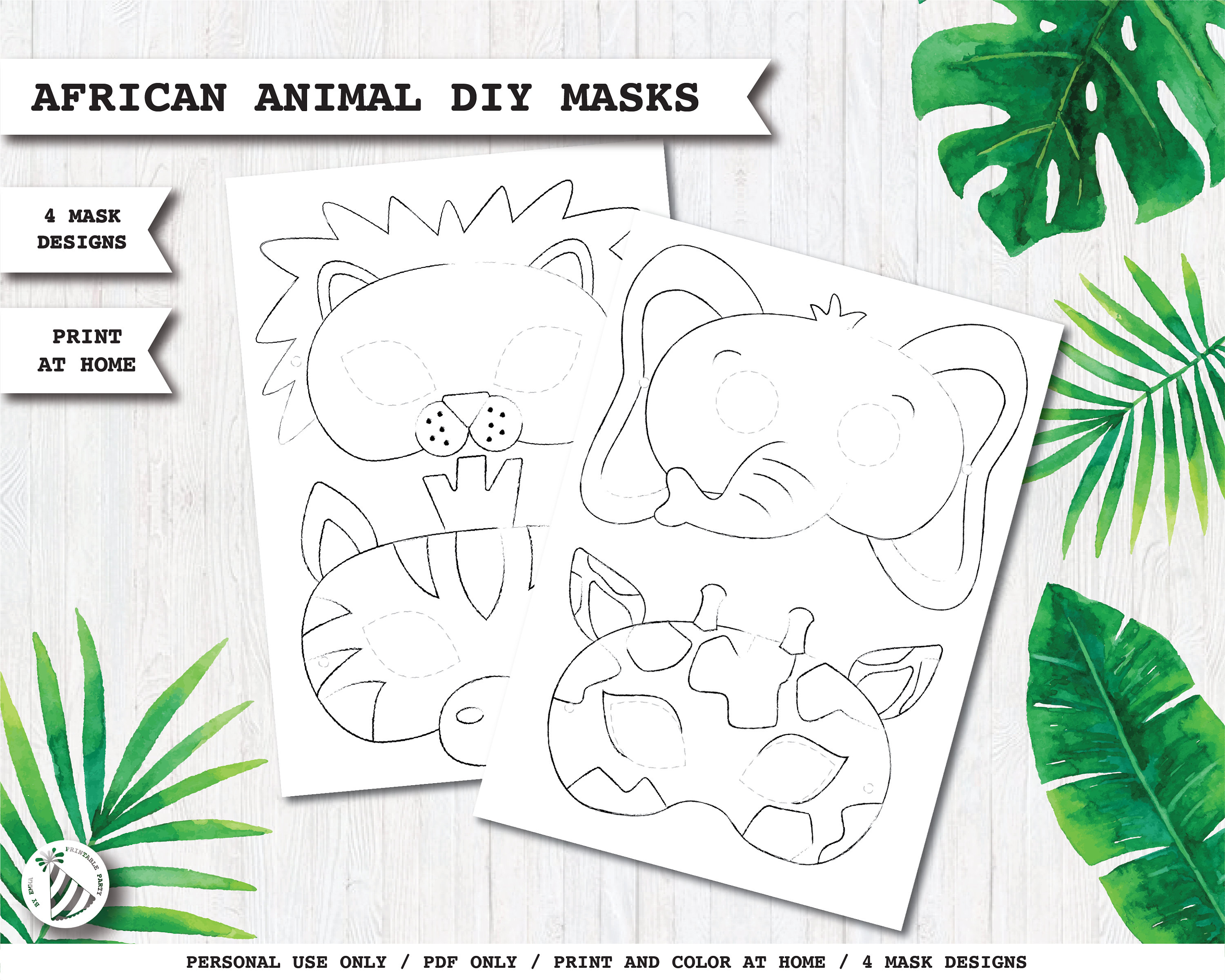 Paper African Animal Masks for Kids DIY Home School Craft - Etsy Australia