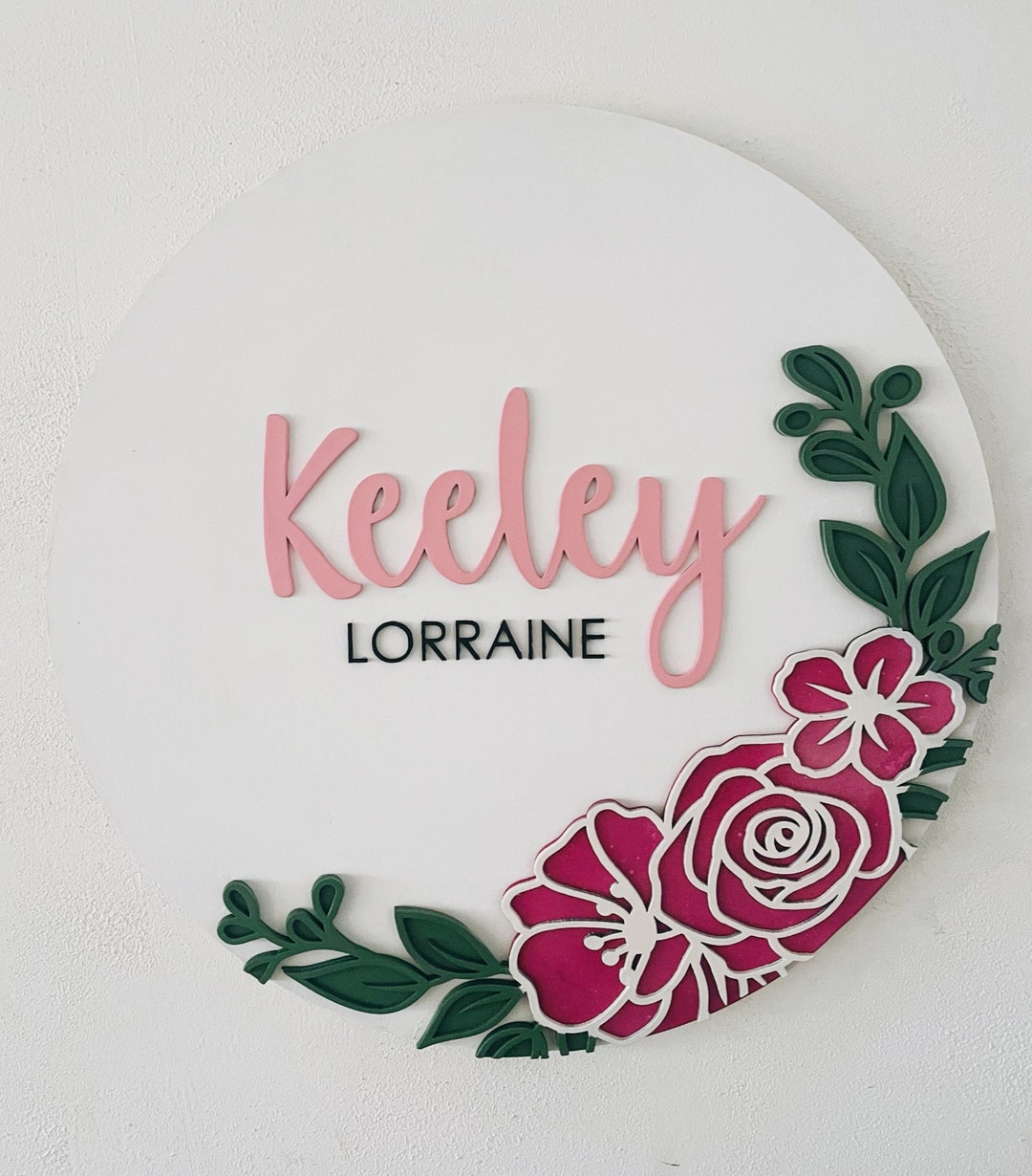 Letrero con nombre de flor / Letrero para guardería con rosas / Letrero ...