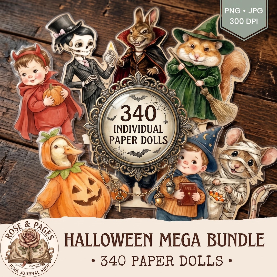 Halloween Paper Doll Mega Bundle Clipart Kit, Halloween Puppet Theater ...
