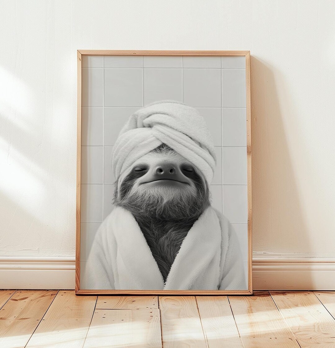 Sloth Printable, SPA Sloth ,funny Bathroom Art, Black and White, Toilet ...