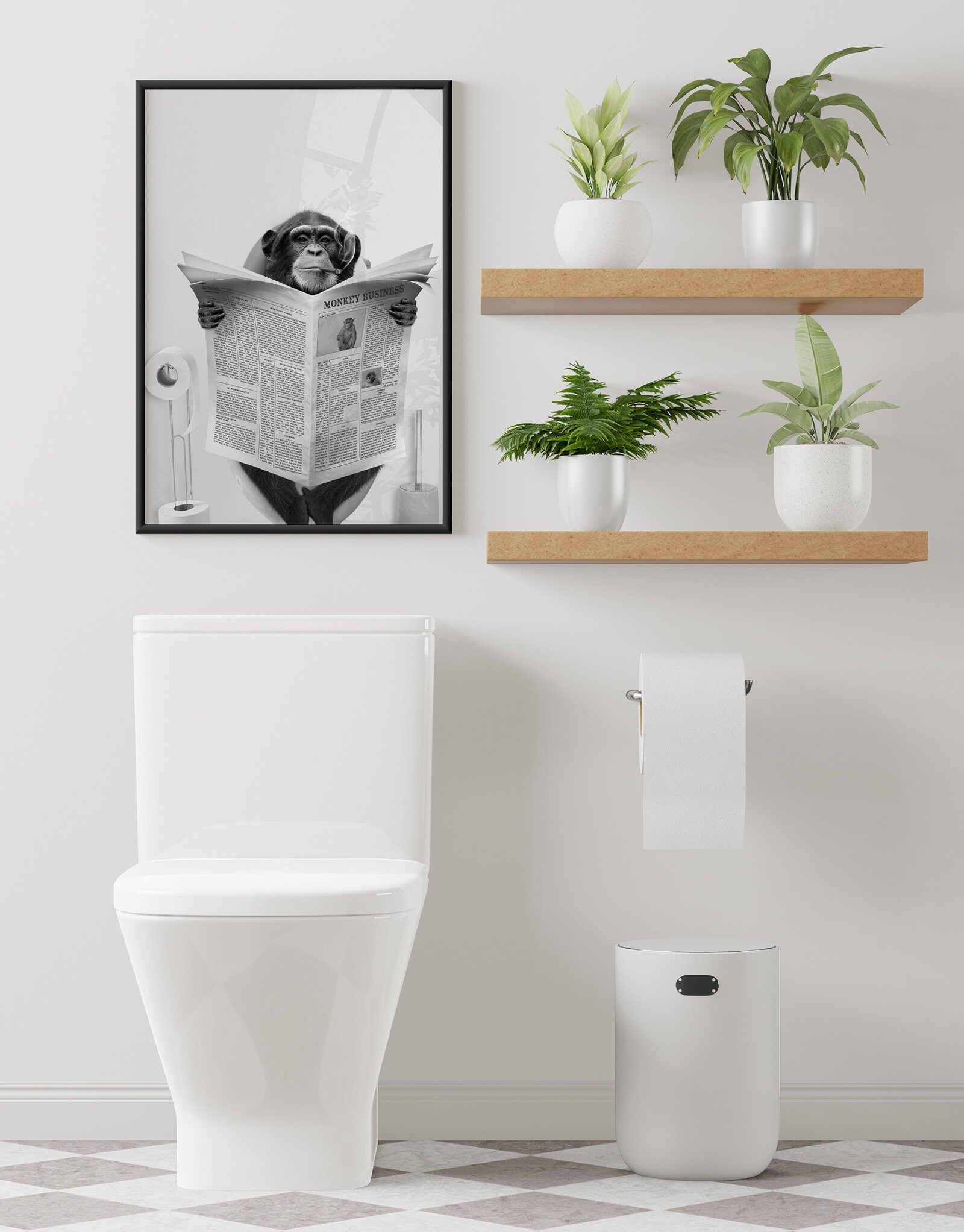Monkey on Toilet Reading Newspaper Funny Bathroom Printable - Etsy