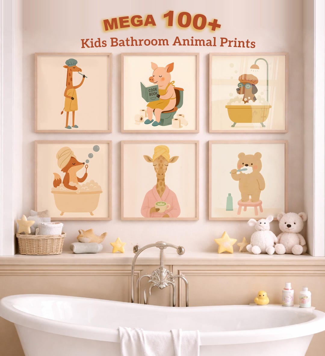 Animal Bathroom Prints Bundle | 100+ Minimalist Kids Wall Art | Funny ...