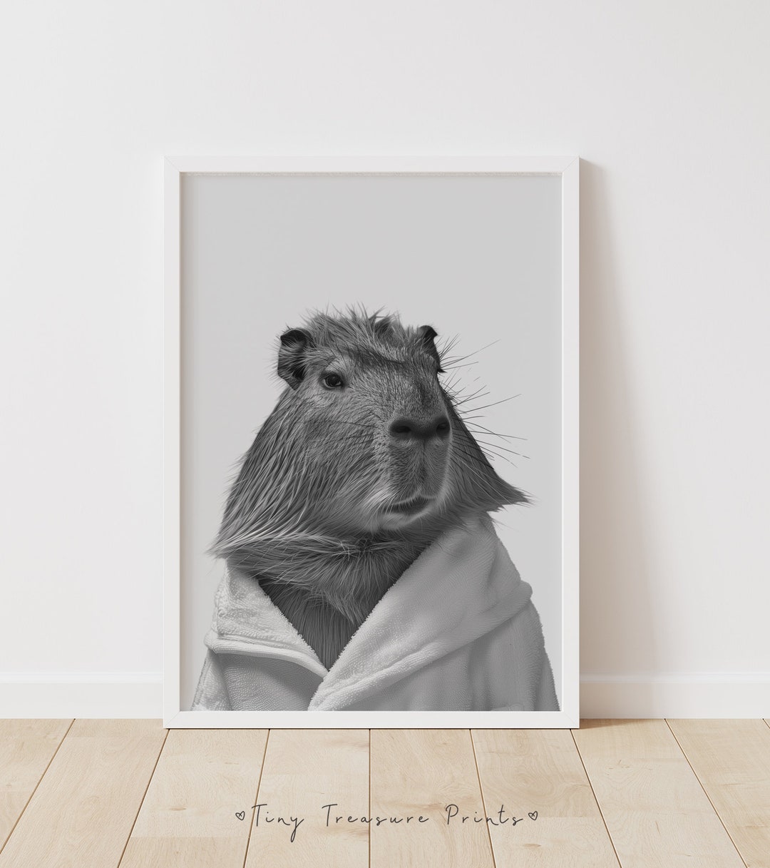 Capybara in Bath Robe Black and White Poster ,funny Bathroom Art, Cute ...