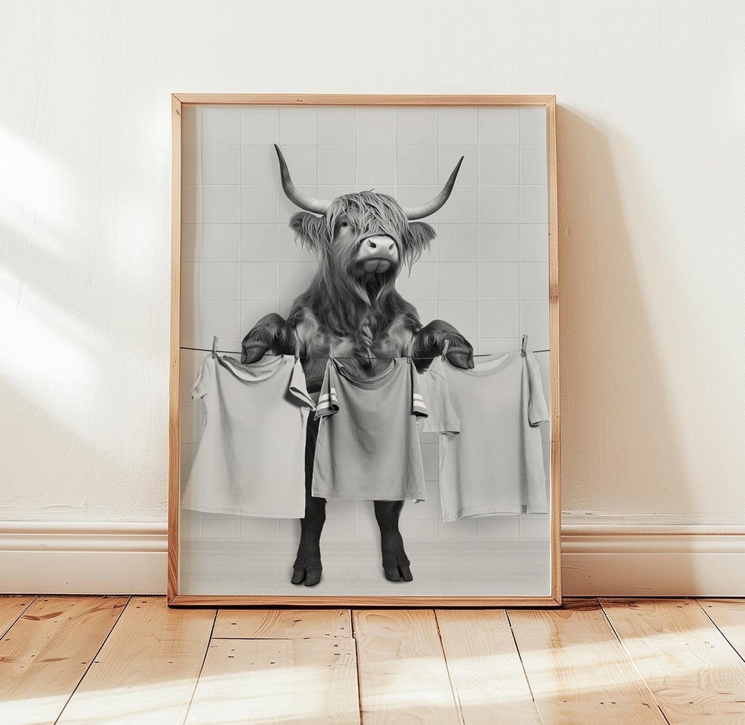 Scottish Highland Cow Hanging Laundry Download, Cow Decor, Funny ...