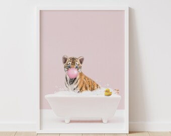 Tiger in Bathtub Print | Etsy