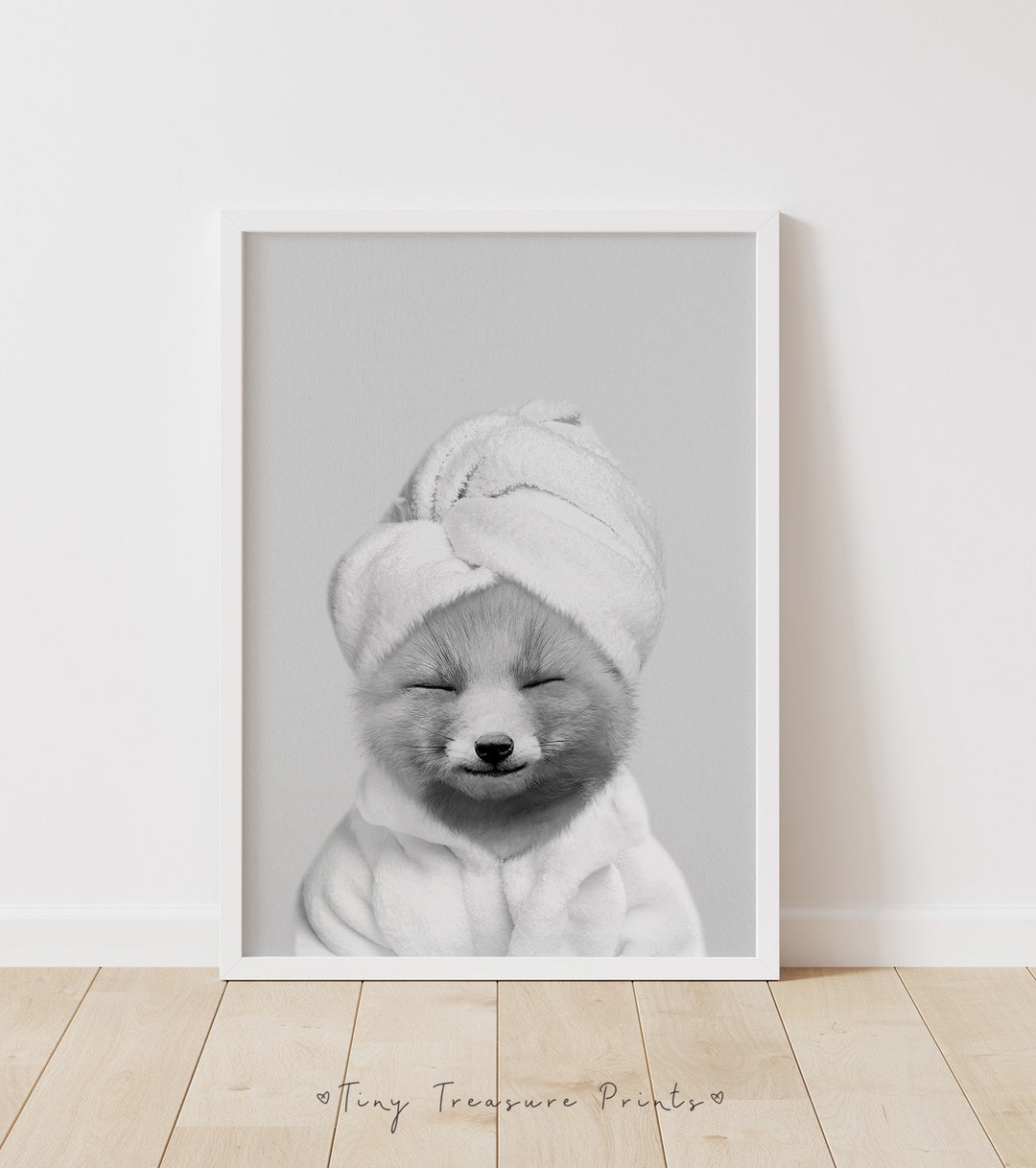 Fox in Bathrobe Poster, Funny Bathroom Art, Black and White, Toilet ...