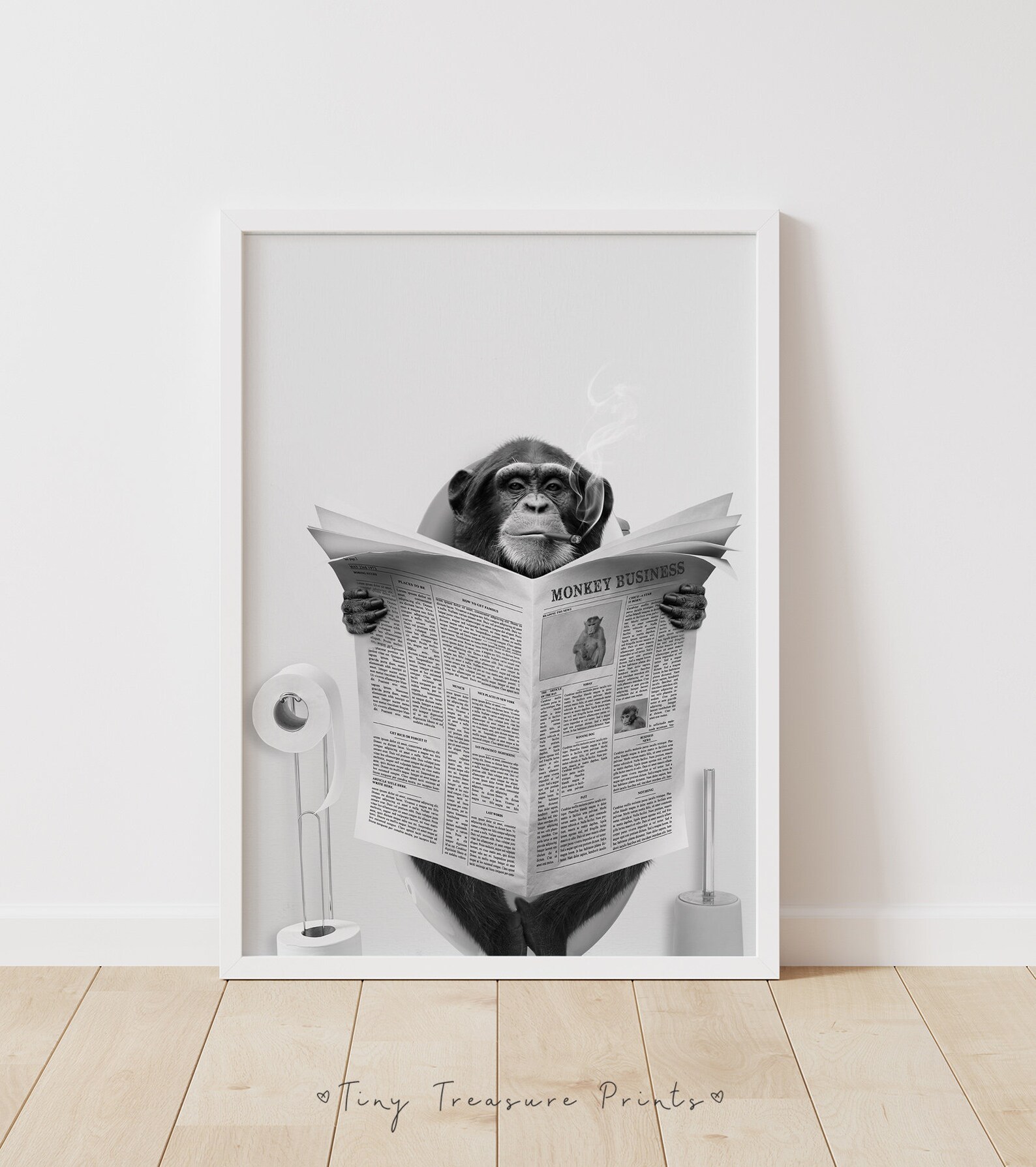 Monkey on Toilet Reading Newspaper Funny Bathroom Printable - Etsy