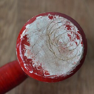 Vintage Red Painted Wooden Mallet - 6" X 2 1/2" Round Head With 15 ...